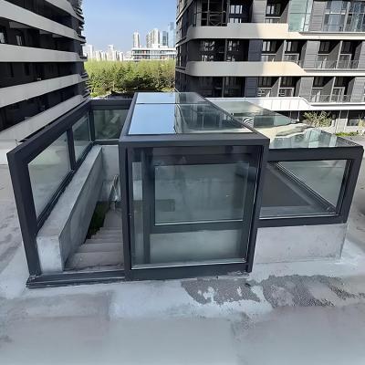China Modern Motorized Electric Retractable Skylights Open Room Flush Sliding Type Smart Roof with Automatic Tempered Glass for sale