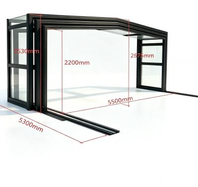 China Movable Foldable Aluminum Pool Enclosure Electric Retractable Sun Room Smart Automatic Garage Carport for Residential Hotel Use for sale