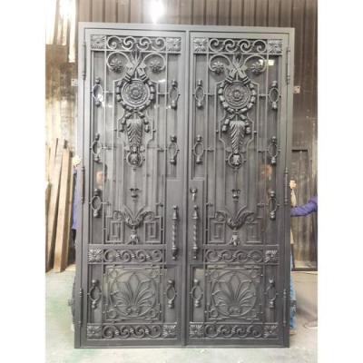 China Custom Handforged Wrought Iron Door Villa Iron Double Entry Doors for sale
