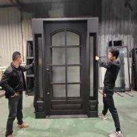 China Side Windows Custom Iron Doors Villa Wrought Iron Entry Doors With Glass for sale