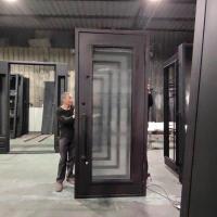 China Triple Layered Iron Door Tempered Glass Wrought Iron Single Entry Doors for sale