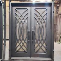 China Residential Commercial Black Iron Front Doors Aesthetics Wrought Iron Double Front Doors for sale