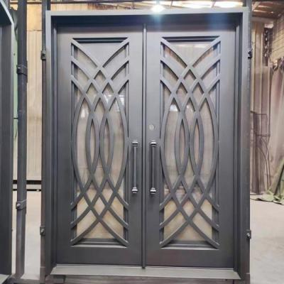 China Residential Commercial Black Iron Front Doors Aesthetics Wrought Iron Double Front Doors for sale