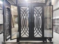 China Residential Commercial Black Iron Front Doors Aesthetics Wrought Iron Double Front Doors for sale