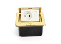 China Hidden Brass Pop Up Floor Outlet With Modular Jack , Gold French Socket for sale