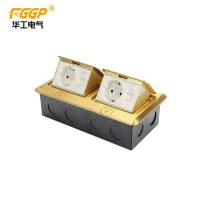 China Gold Copper Color Network Double Floor Socket Box , Floor Electrical Outlet for sale
