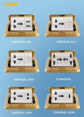 China Brass Alloy Floor Mounted Pop Up Floor Socket With 2 Gang Multi Plugs for sale