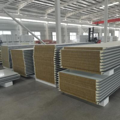 China A1 Non-combustible Rockwool Sandwich Panel PPGI Color Steel Rock Wool Insulated Panel For Prefab Building Partition for sale