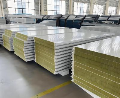 China Customized Size Rock Wool Sandwich Panel Fire Water Resistance For Cold Rooms Walls Roofs Building for sale