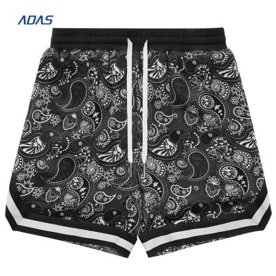 China Team Sublimated Mesh Shorts Black Polyester Fight Basketball 3D Embroidered Lettering for sale