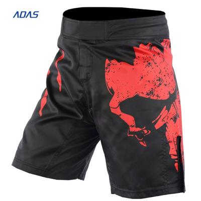 China Flocking Embroidery Spandex Polyester Shorts MMA Sublimated black Custom for sale