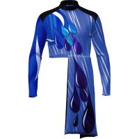 China crop top with side drop;Full-Length Unitard with Sleeves and attached Half Skirt for sale