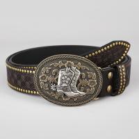 China Unisex Vintage Cow Head Embossed PU Leather Belt with Buckle Fastening Western Rivet Belt for sale