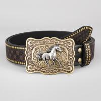 China Unisex Vintage Cow Head Embossed PU Leather Belt with Buckle Fastening Western Rivet Belt for sale
