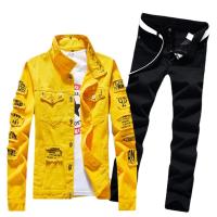 China Men's Outdoor Denim Suit Single-Breasted Jackets with Polyester/Denim Blend Material for sale