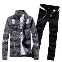 China Men's Outdoor Denim Suit Single-Breasted Jackets with Polyester/Denim Blend Material for sale