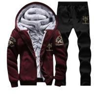 China 100% Polyester Long Sleeve Men's Thickened Hooded Two-Piece Set for Winter Sports for sale