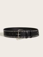 China Wide Belt Western Rivet Trend Fashion Punk Belt with Iron Buckle and Pin Fastening for sale