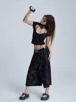 China Loose Knitting Fabric Wide Leg Trousers Summer Pants for Women Ladies for sale