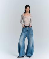 China Denim Fabric Deconstructed Wide Leg Jeans for Men and Women in Plus Size Streetwear for sale