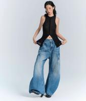 China Denim Fabric Deconstructed Wide Leg Jeans for Men and Women in Plus Size Streetwear for sale