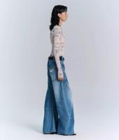 China Denim Fabric Deconstructed Wide Leg Jeans for Men and Women in Plus Size Streetwear for sale