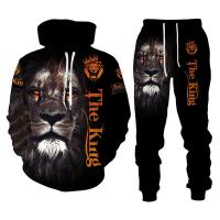 China Men's Hooded Sweater Suit Lion King 3D Printing Sportswear Long Sleeve Suit for sale