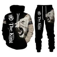 China Men's Hooded Sweater Suit Lion King 3D Printing Sportswear Long Sleeve Suit for sale