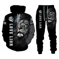 China Men's Hooded Sweater Suit Lion King 3D Printing Sportswear Long Sleeve Suit for sale
