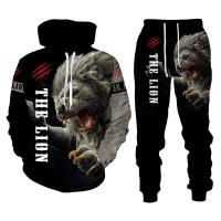 China Men's Hooded Sweater Suit Lion King 3D Printing Sportswear Long Sleeve Suit for sale