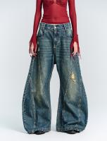 China Streetwear Fashion Y2K Style Wide Straight Leg Fit Denim Jeans with Hole Decoration for sale
