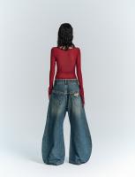 China Streetwear Fashion Y2K Style Wide Straight Leg Fit Denim Jeans with Hole Decoration for sale