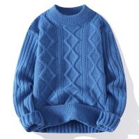 China Men's Crew Neck Sweater Knitted with Thick Fabric and Patchwork Pattern in Winter for sale