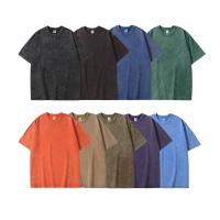 China 280g Heavy Retro Washed Distressed Short-sleeved T-shirt Men's Loose Cotton Half Sleeves Top for sale