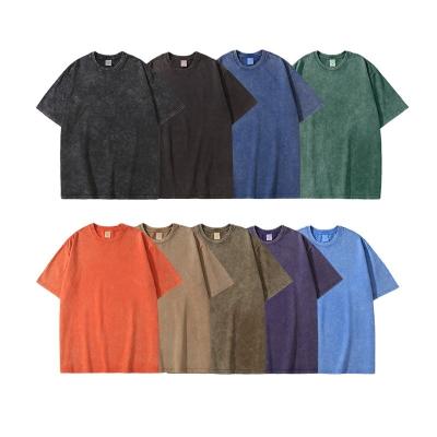 China 280g Heavy Retro Washed Distressed Short-sleeved T-shirt Men's Loose Cotton Half Sleeves Top for sale
