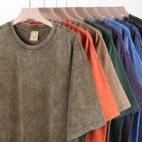 China 280g Heavy Retro Washed Distressed Short-sleeved T-shirt Men's Loose Cotton Half Sleeves Top for sale