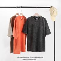 China 280g Heavy Retro Washed Distressed Short-sleeved T-shirt Men's Loose Cotton Half Sleeves Top for sale