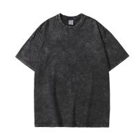 China 280g Heavy Retro Washed Distressed Short-sleeved T-shirt Men's Loose Cotton Half Sleeves Top for sale