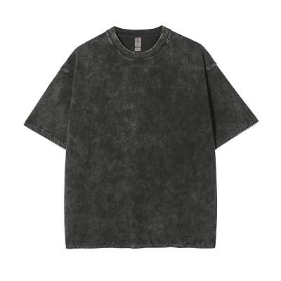 China 250g Cotton Men's Worn Look T-Shirt Retro Stonewashed Short Sleeve and Customized Logo for sale