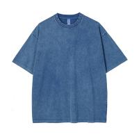 China 250g Cotton Men's Worn Look T-Shirt Retro Stonewashed Short Sleeve and Customized Logo for sale