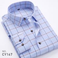 China Men's Slim Plaid Printed Long-Sleeved Shirt 100% Polyester Fabric Type and Zipper Closure for sale