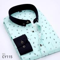 China Men's Slim Plaid Printed Long-Sleeved Shirt 100% Polyester Fabric Type and Zipper Closure for sale