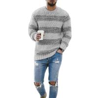 China NO Needle Detection Men's Striped Sweater for Casual Wear 2023 Round Neck Knitted Top for sale