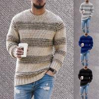 China NO Needle Detection Men's Striped Sweater for Casual Wear 2023 Round Neck Knitted Top for sale