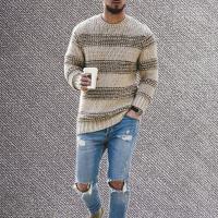 China NO Needle Detection Men's Striped Sweater for Casual Wear 2023 Round Neck Knitted Top for sale