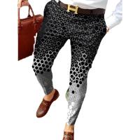 China Light Wash Digital Print Polyester Trousers Multi-style Slim-fit Plaid for Casual Men for sale