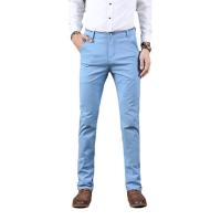 China Men's Four Seasons Stretch Casual Pants with Slim Straight Design and Light Wash for sale