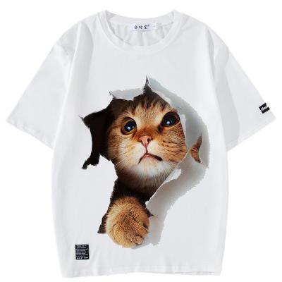 China Woven Print Custom Logo Men's T-Shirt with Printed Pattern and 3D Anime Cat Kitty for sale