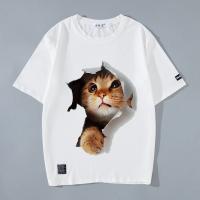 China Woven Print Custom Logo Men's T-Shirt with Printed Pattern and 3D Anime Cat Kitty for sale