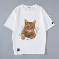 China Woven Print Custom Logo Men's T-Shirt with Printed Pattern and 3D Anime Cat Kitty for sale